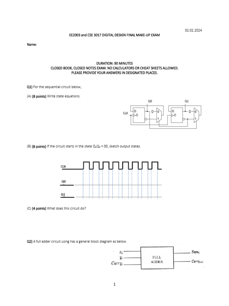 EE2003 and CSE 3017 Final Make Up23 | PDF