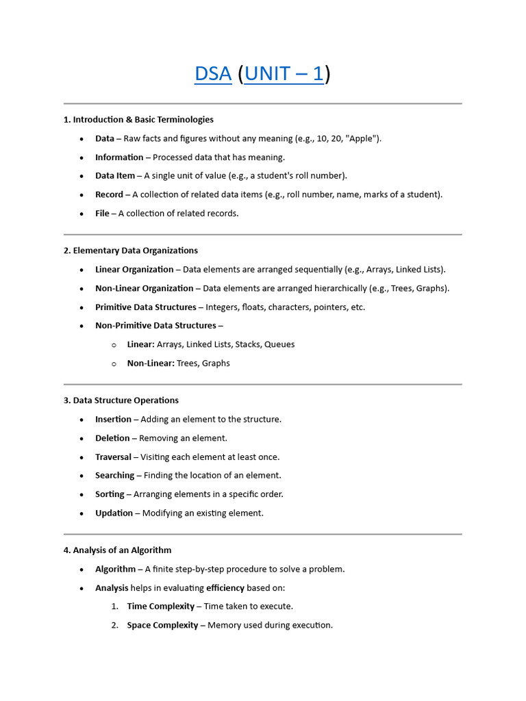 DSA (Unit-1) Future Minds - Short Notes | PDF | Time Complexity ...