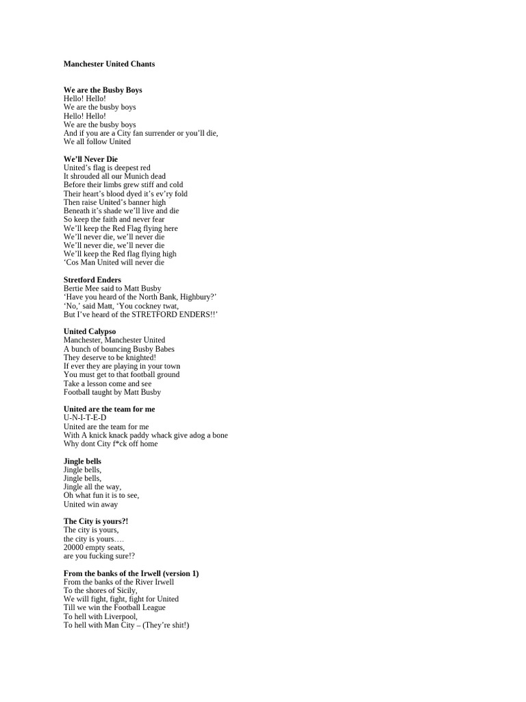 Manchester United Chants | PDF | Premier League | Manchester United F.C.
