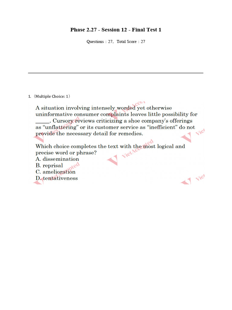 Phase 2.27 - Session 12 - Final Test 1 | PDF