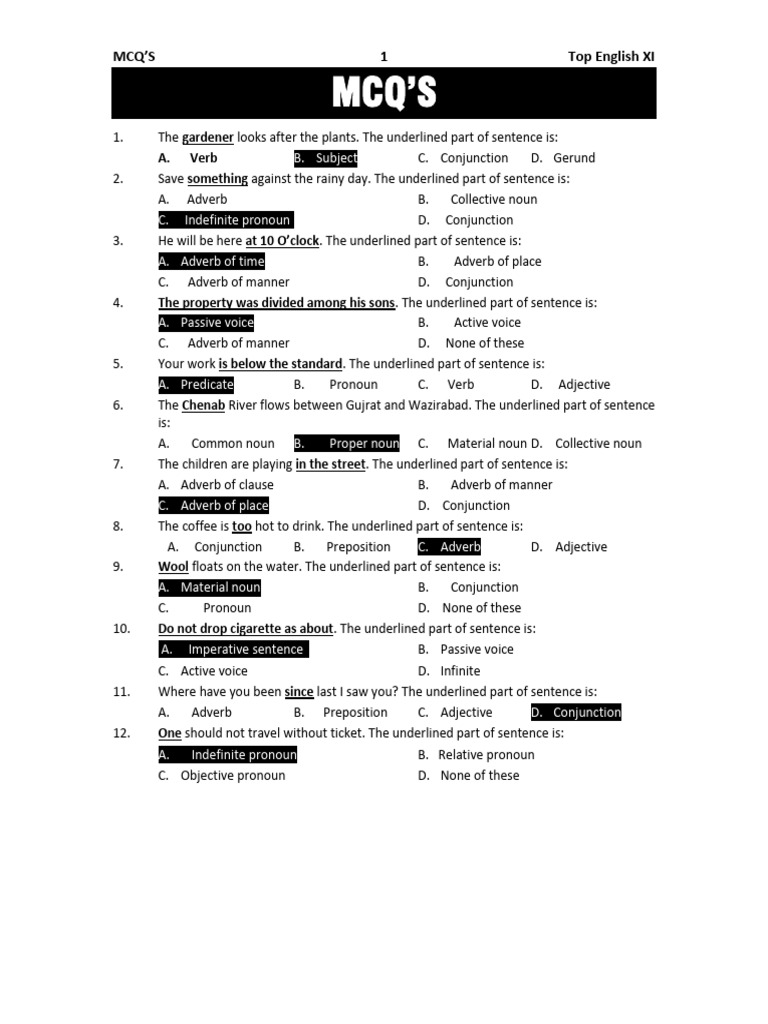 Gardener MCQs and Answers | PDF | Verb | Adverb