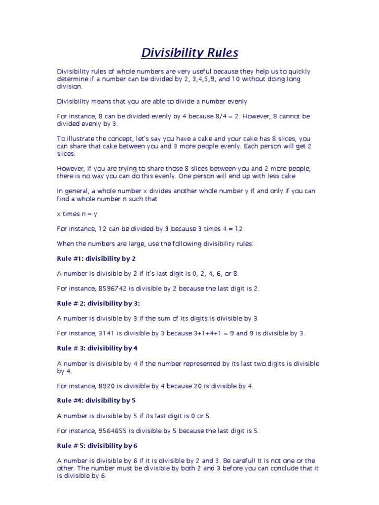 Divisibility Rules | PDF | Numbers | Arithmetic