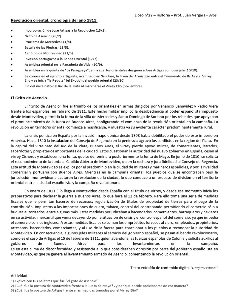 Revolución oriental - Grito de Asencio | PDF