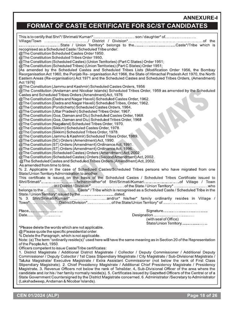 Railway ST Certificate Format | PDF