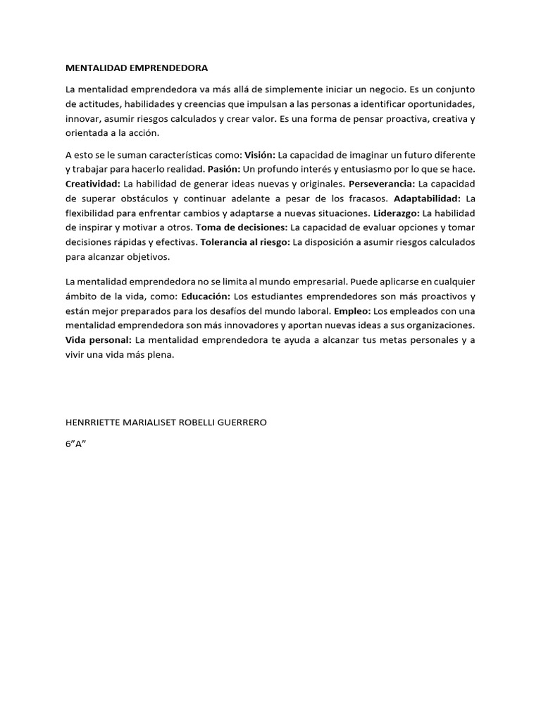 Mentalidad Emprendedora | PDF