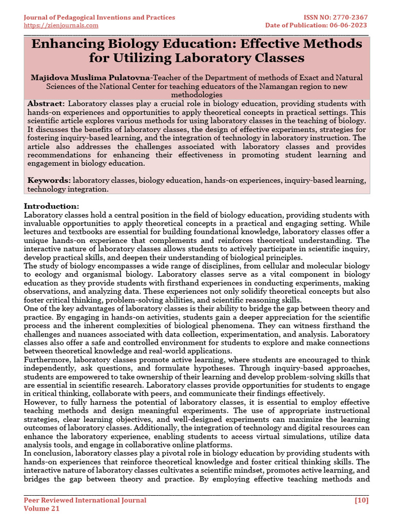 Enhancing Biology Education: Effective Methods for Utilizing Laboratory ...