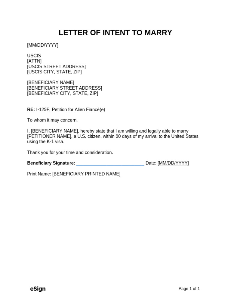 K-1 Visa Intent to Marry Letter Sample | PDF
