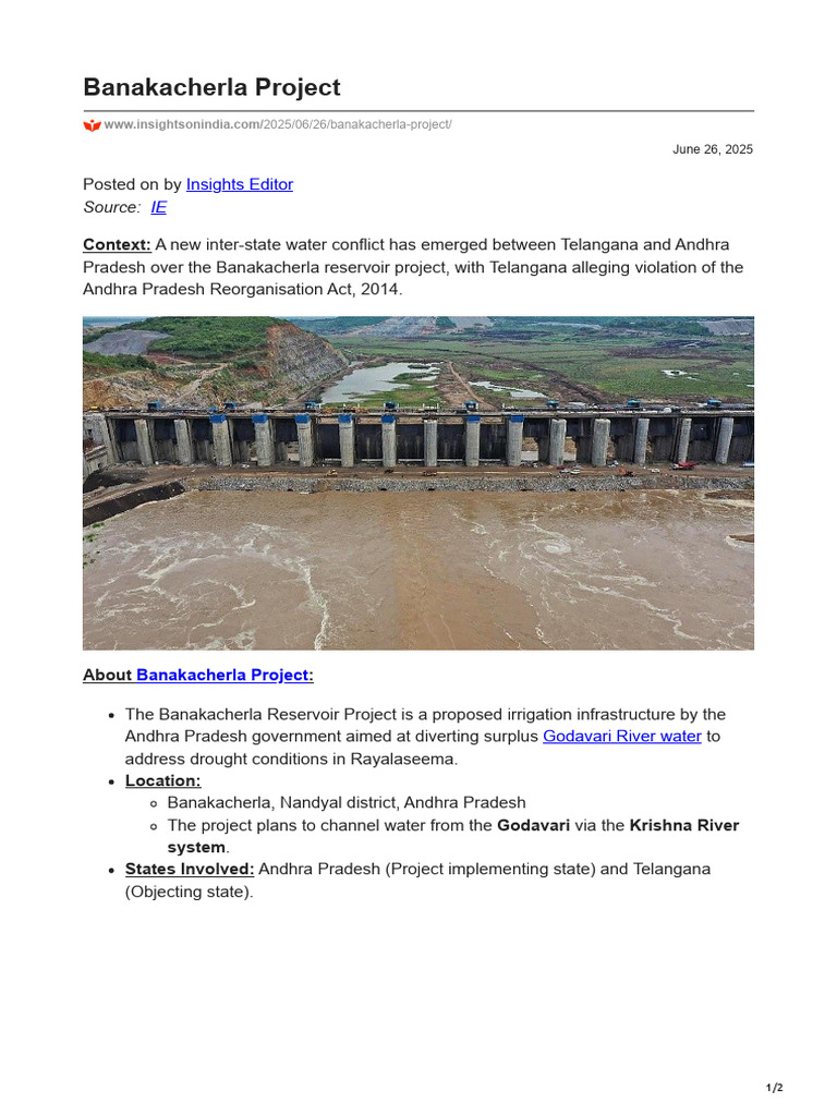 Banakacherla Project Overview and Issues | PDF | Hydraulic Engineering ...