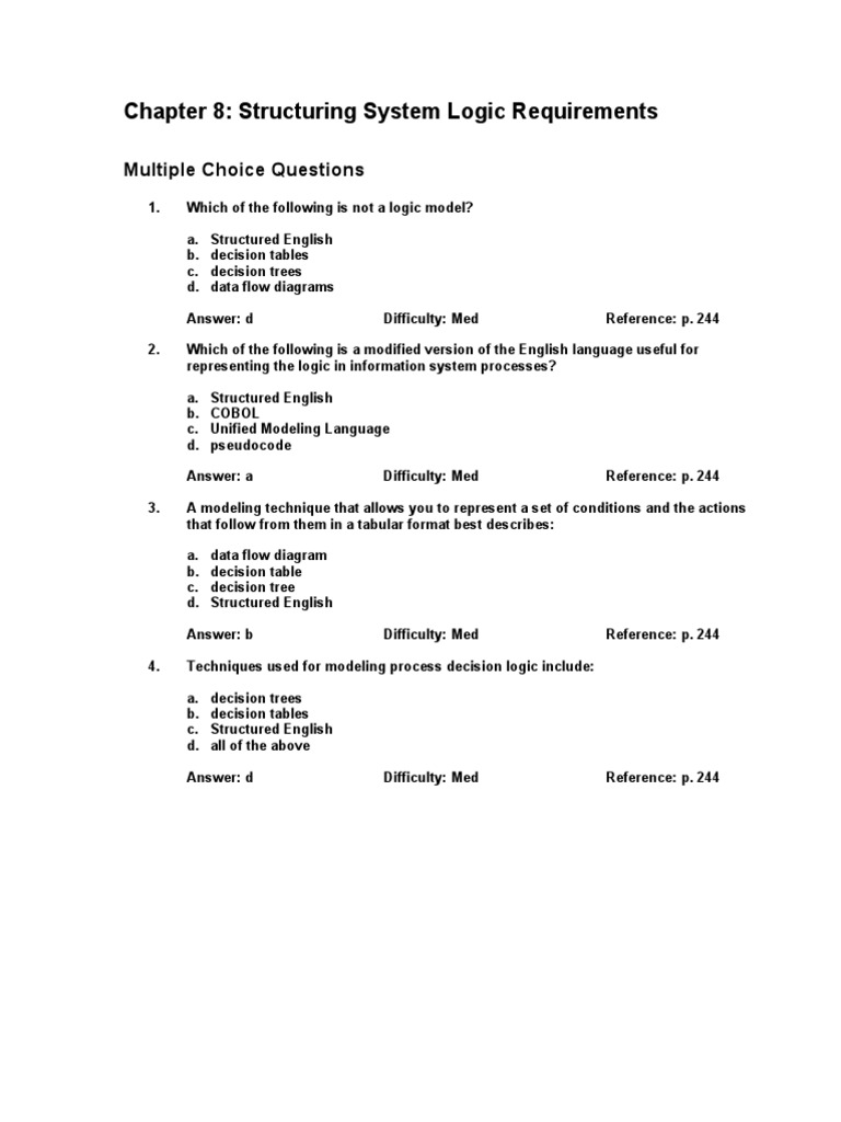 Chapter 8: Structuring System Logic Requirements: Multiple Choice Questions | PDF | English ...