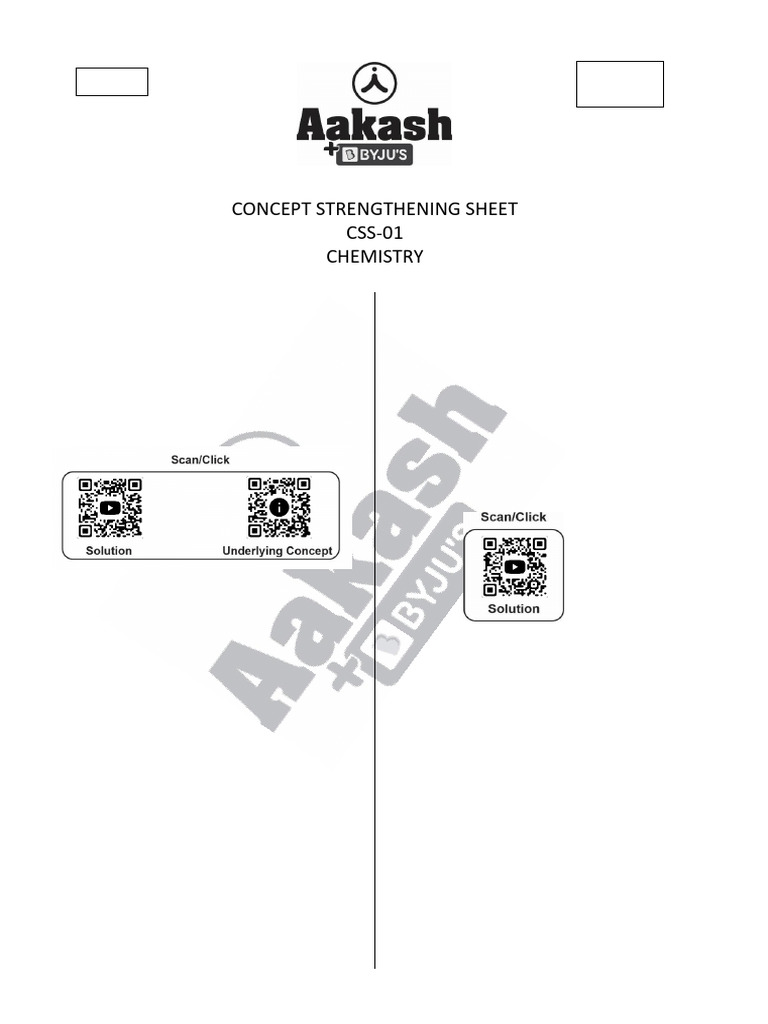 Concept Strengthening Sheet CSS 01 Based On AIATS 01 RM Chemistry | PDF | Electron | Atomic Orbital