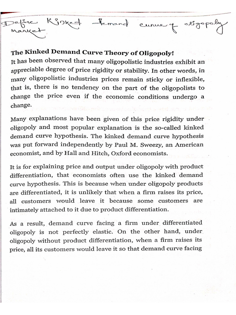 Kinked Demand Curve of Oligopoly (By Sweezy) | PDF