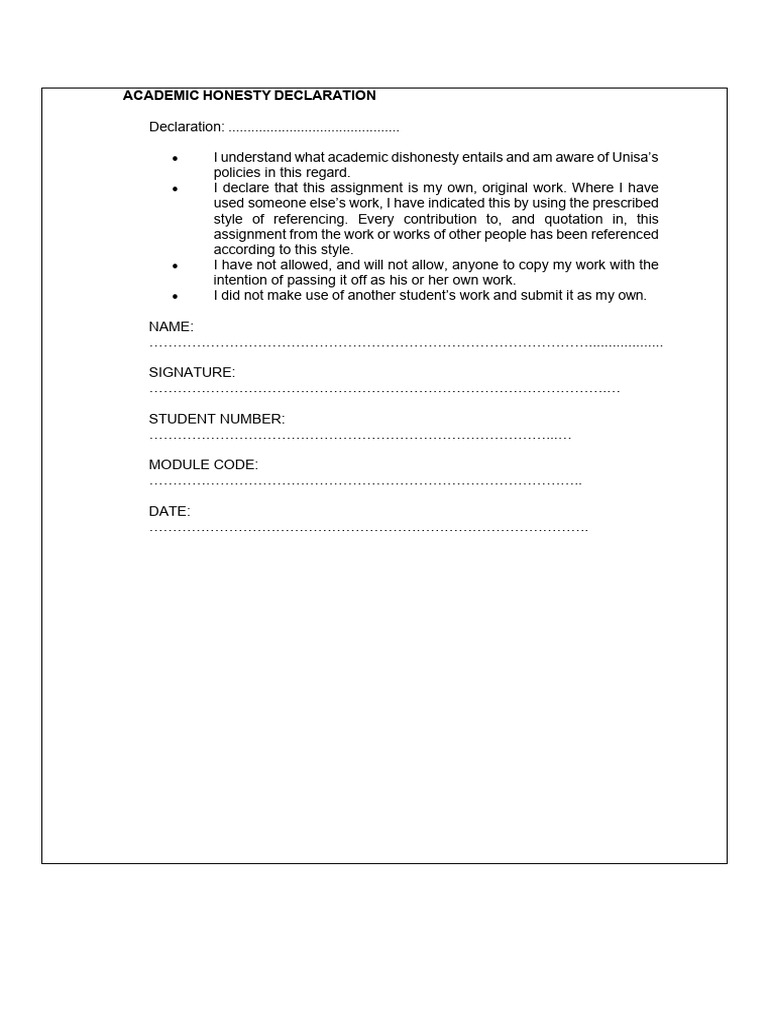 Academic Honesty Declaration | PDF