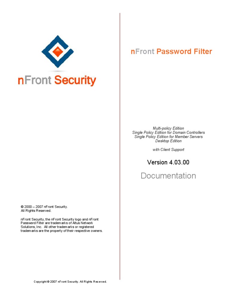 Nfront Password Filter Documentation | PDF | Group Policy | Password Nfront Password Filter Documentation | PDF | Group Policy | Password