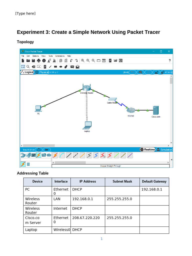 Create A Simple Network Using Packet Tracer | PDF | Computer Network ...