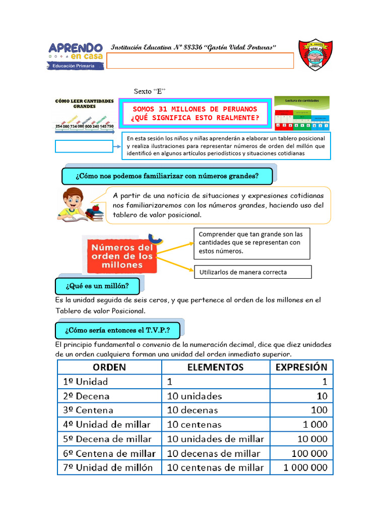Uso Adecuado de Los Numeros Grandes - Orden de Millones | PDF ...