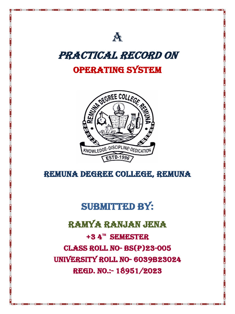 Ramya Ranjan 3rd Sem Cover Page Dbms | PDF