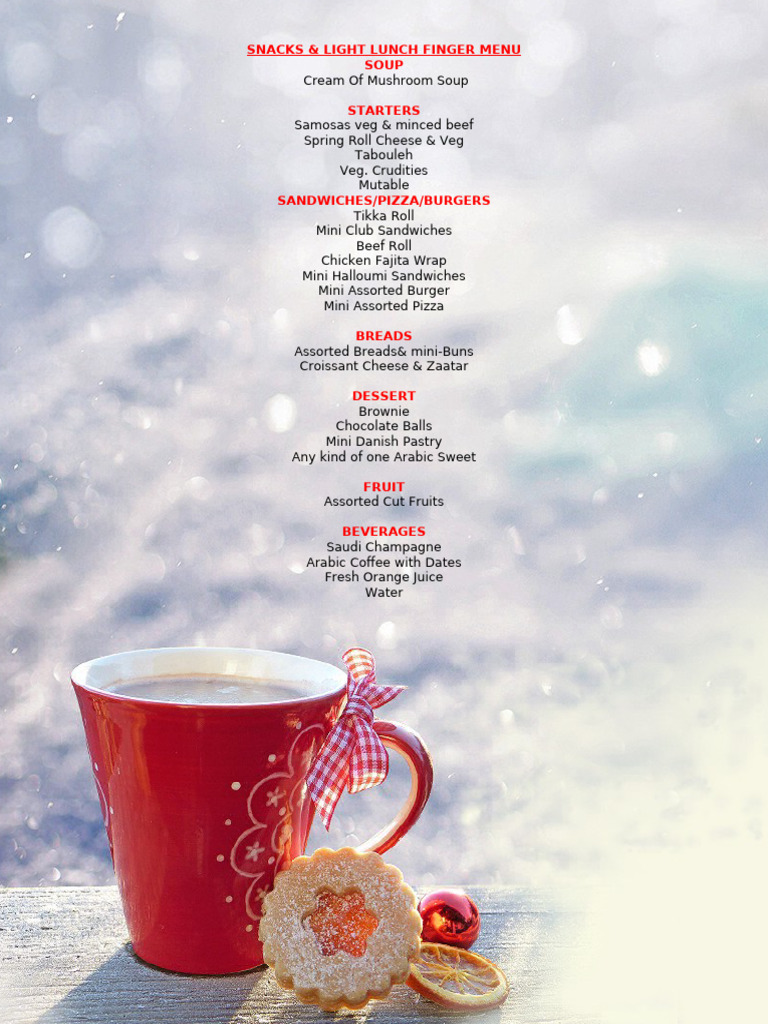 Snacks Light Lunch Finger Menu | PDF