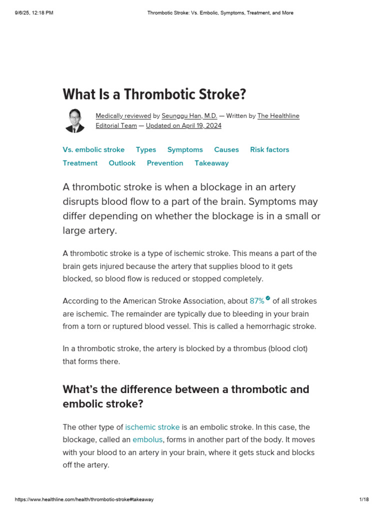 Thrombotic vs. Embolic Stroke Explained | PDF | Stroke | Thrombosis