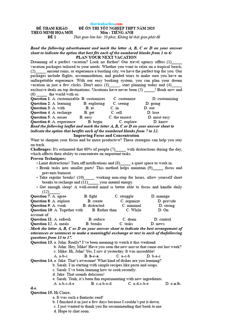 ĐỀ Ả N Ọ Ớ ĐỀ ĐỀ N Ố N Ệ NĂ ẾN N: Tham Kh O Theo Mi HH AM I 1 Ô Thi T T ...