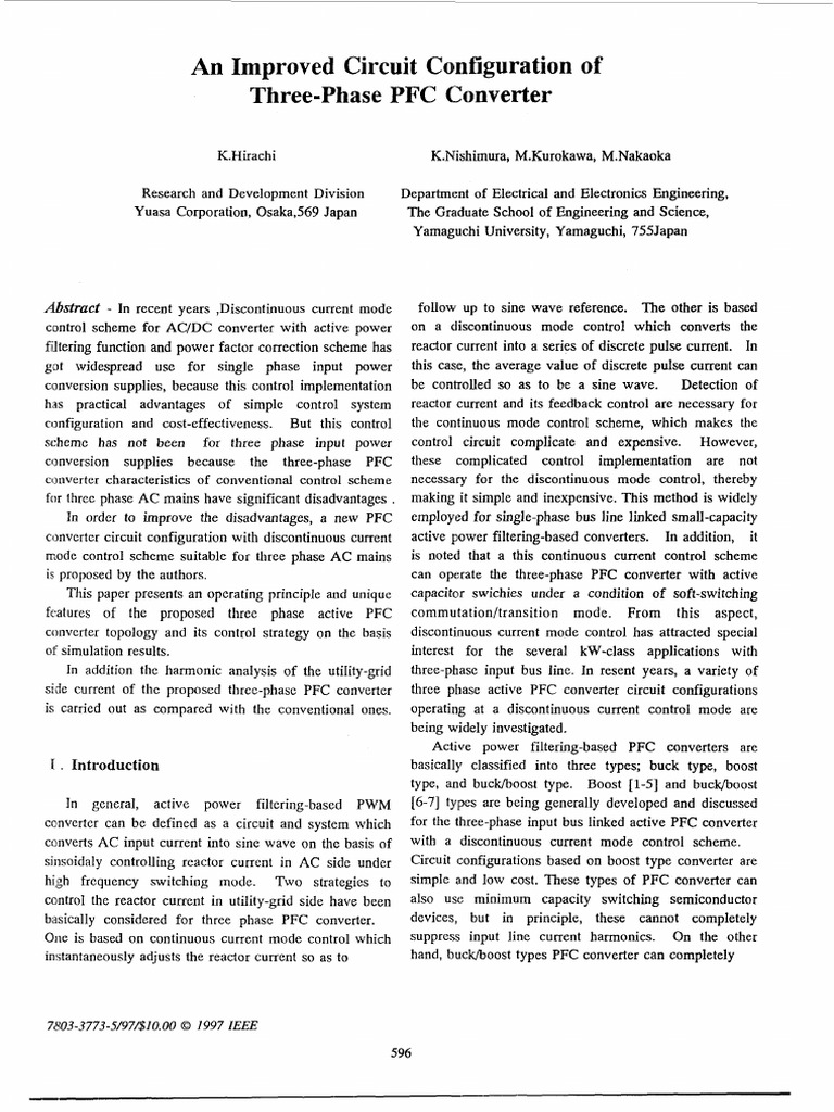 An Improved Circuit Configuration of Three-Phase PFC Converter | PDF ...