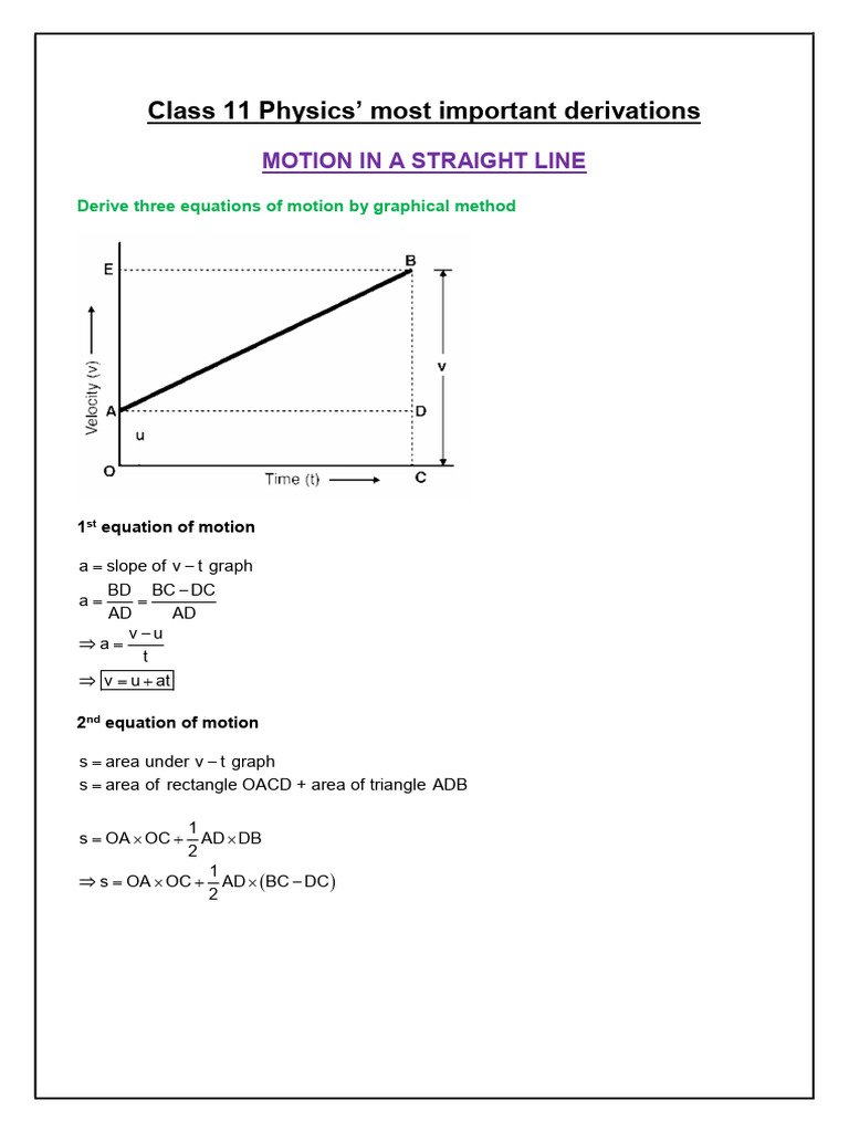 Class 11 Physics Most Important Derivations Part 1 | PDF | Collision | Force