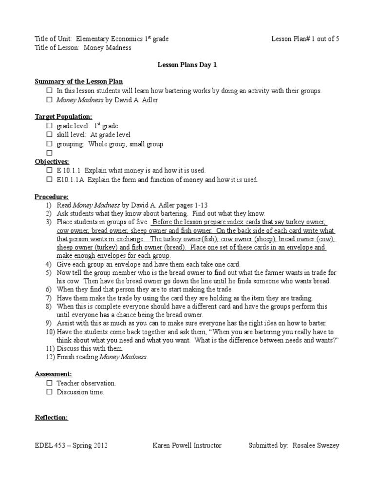 Economics - Unit Lesson Plan | PDF | Lesson Plan | Quality Of Life