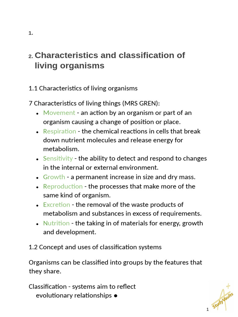 Characteristics and Classification of Life | PDF | Cellular Respiration ...