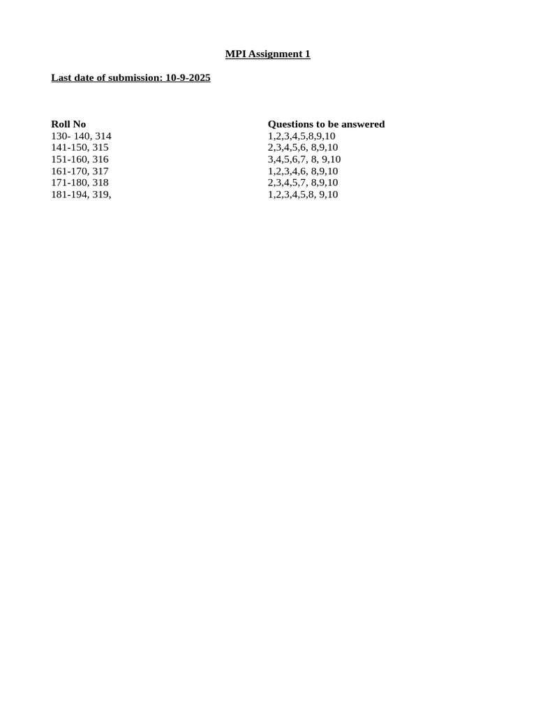 MPI Assignment1 Instructions | PDF