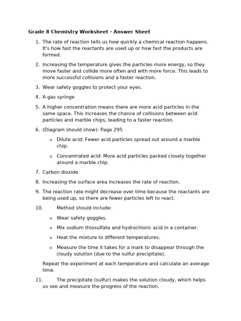 Grade 8 Chemistry Answersheet | PDF | Reaction Rate | Chemical Reactions
