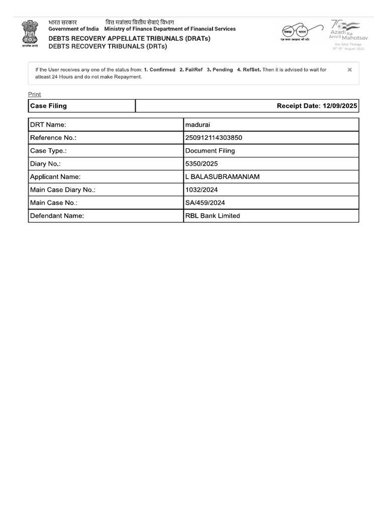 SA 459 of 2024 Proof of Payment Receipt | PDF