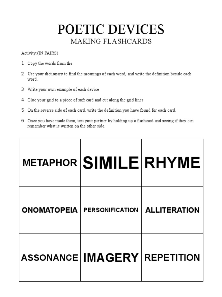 Poetic Devices Flashcard Activity | PDF