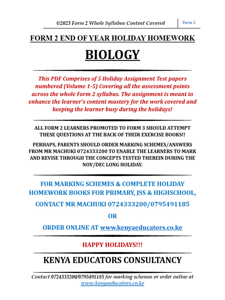 F2 Bio End of Year Holiday Assignment | PDF | Anatomy | Biology