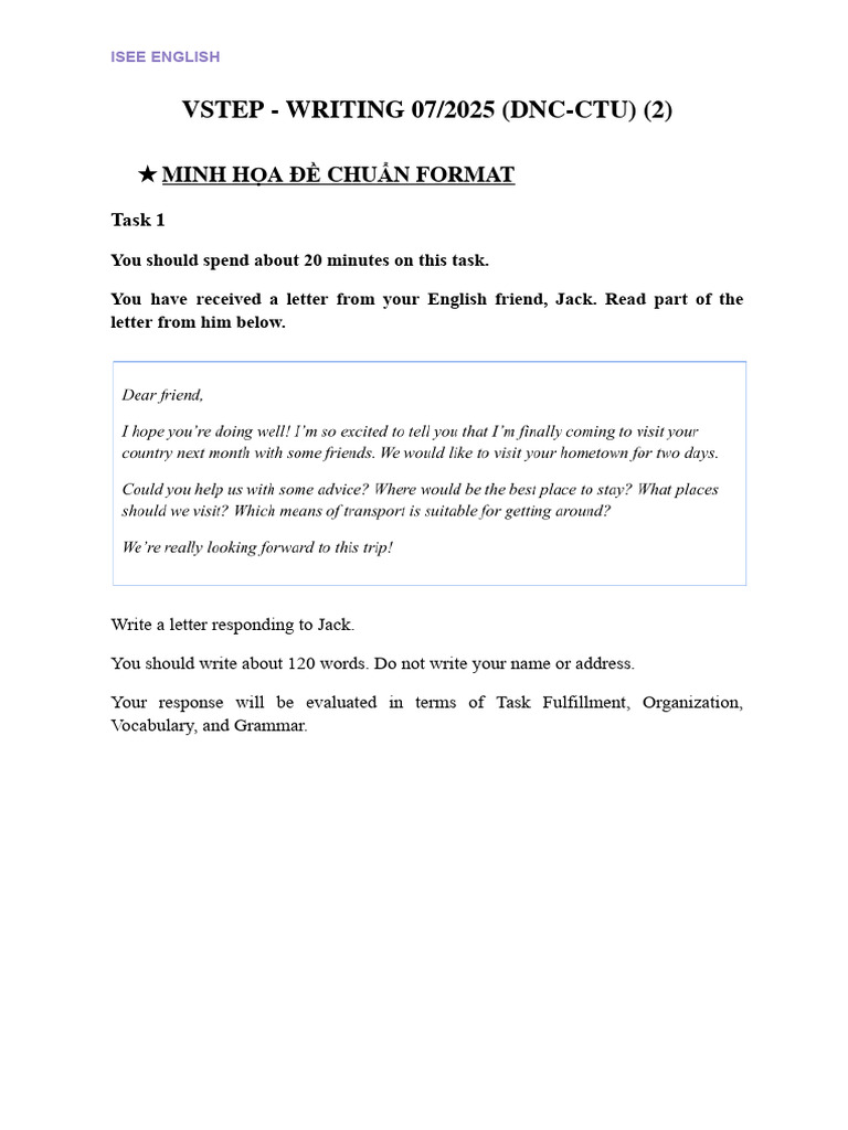(DNC-CTU) - VSTEP 07.2025 (Đợt 2) - WRITING | PDF | English Language