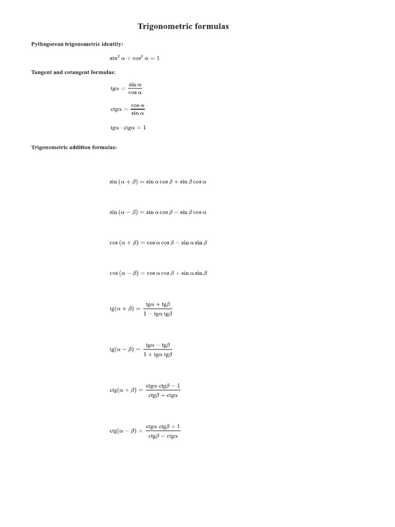 Trigonometric Formulas | PDF