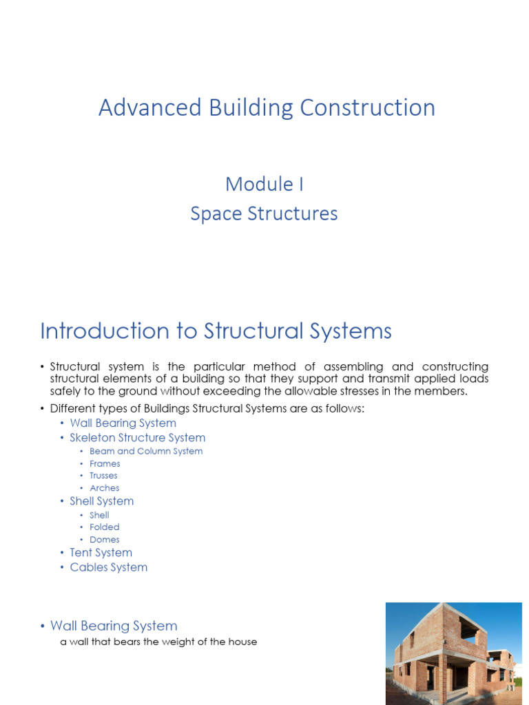 Advanced Building Construction Unit I (1) | PDF | Truss | Dome