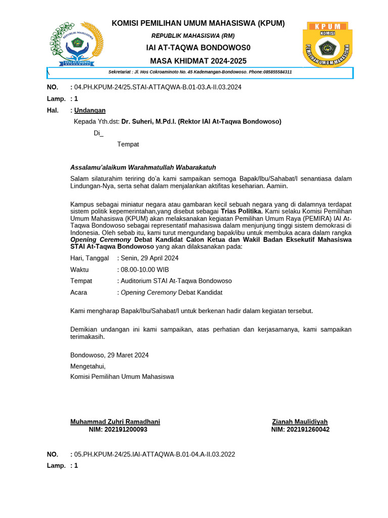 Undangan Debat Kandidat BEM 2024 | PDF