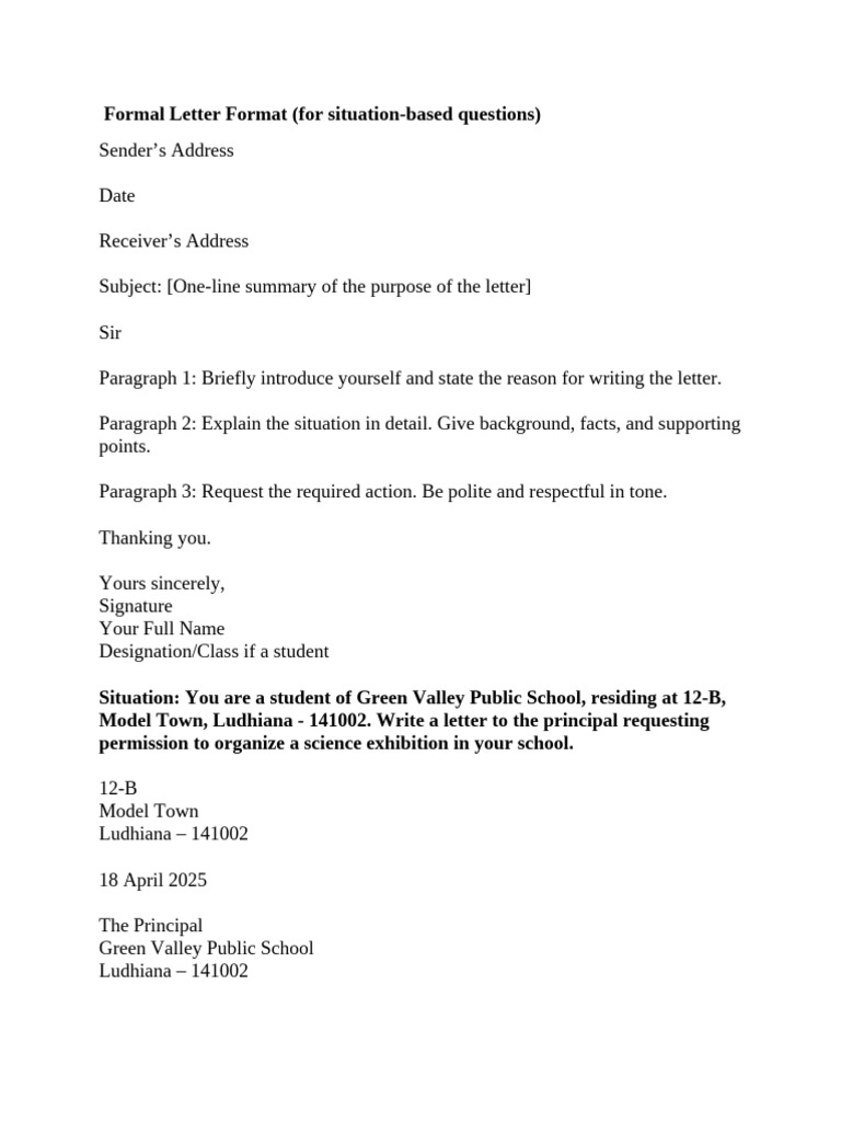 Situation-Based Formal Letter Guide | PDF