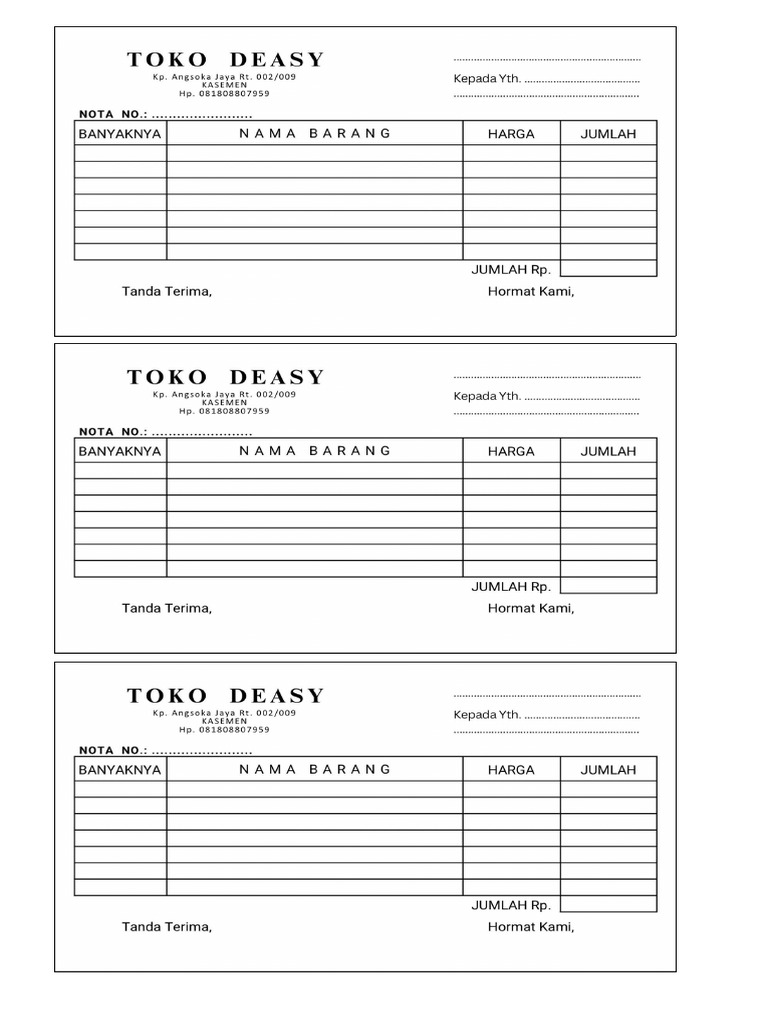 Nota Toko Deasy Galon | PDF