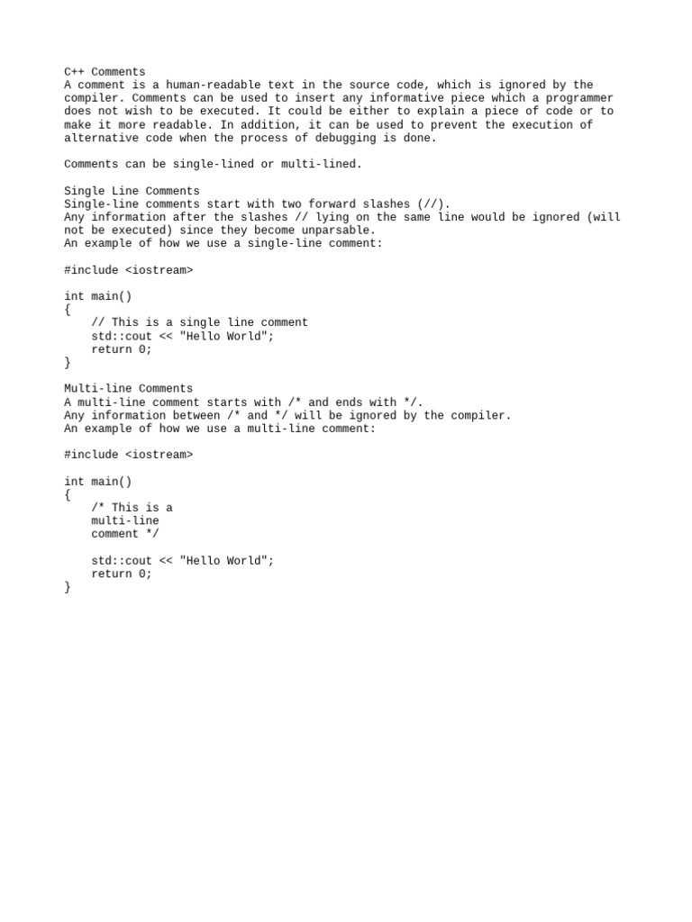 C++ Comments | PDF