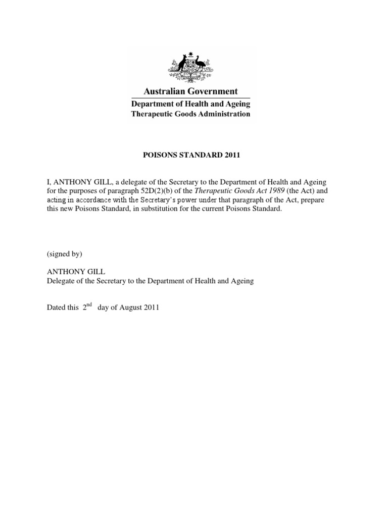 Poisons Standard 2011: Federal Register of Legislative Instruments ...