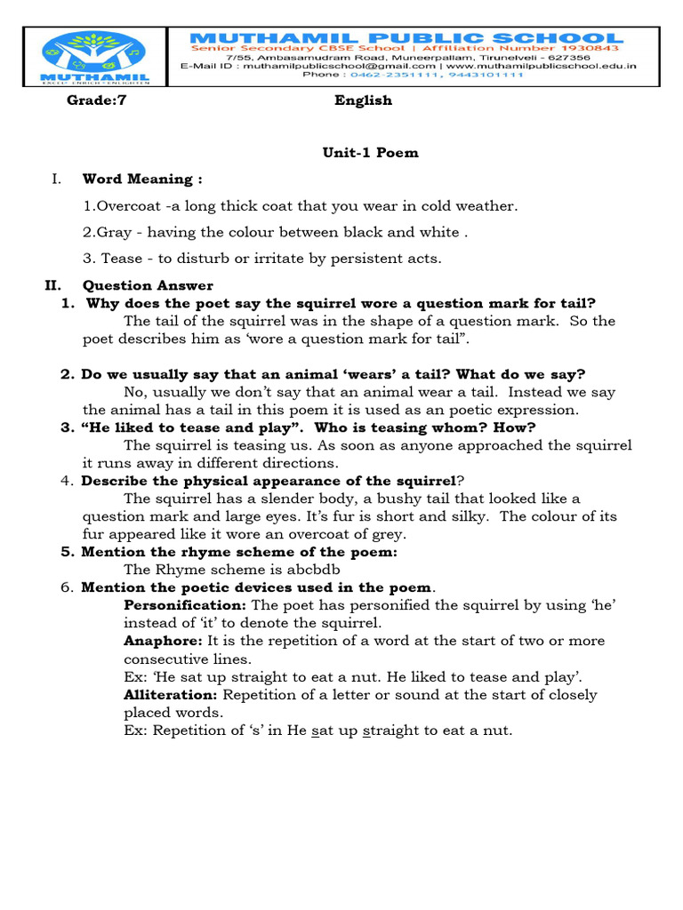Grade-7 English notes | PDF | Poetry