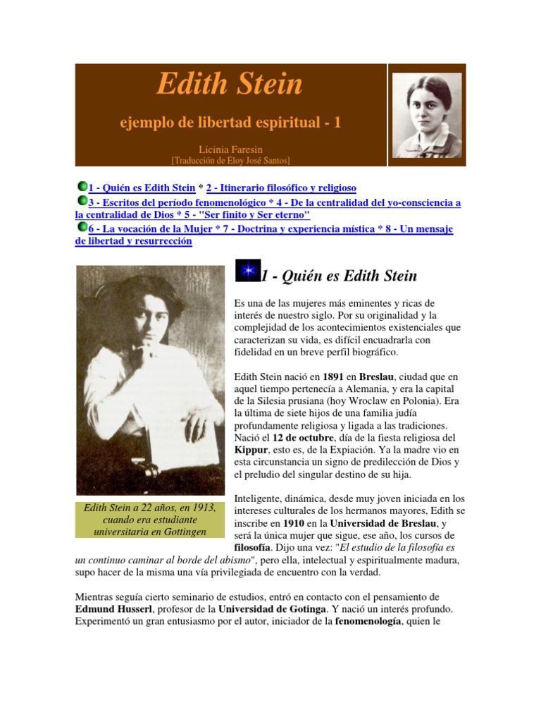 Edith Stein | PDF | Edmund Husserl | Tomás de Aquino