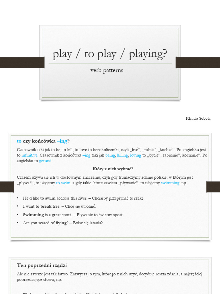 Gerund Czy Infinitive Part 1 | PDF