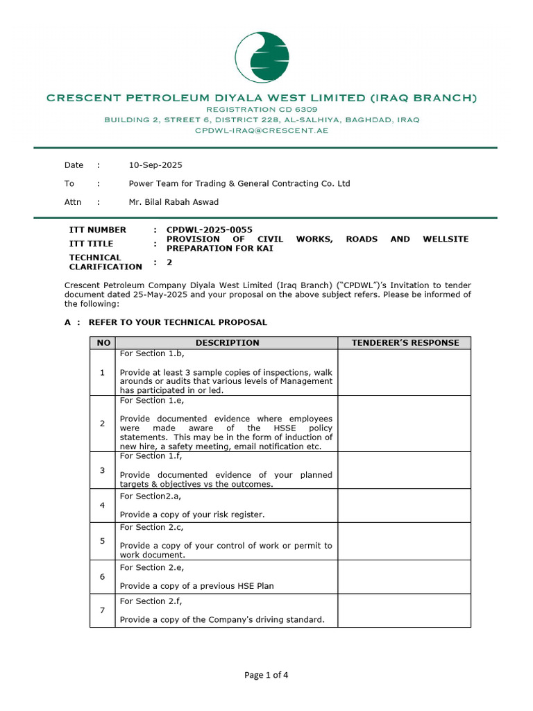 CPDWL-2025-0055 - Tender Clarification 2 - Power Team | PDF | Audit
