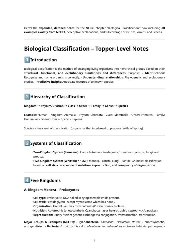 NCERT Biological Classification Notes | PDF | Fungus | Protozoa