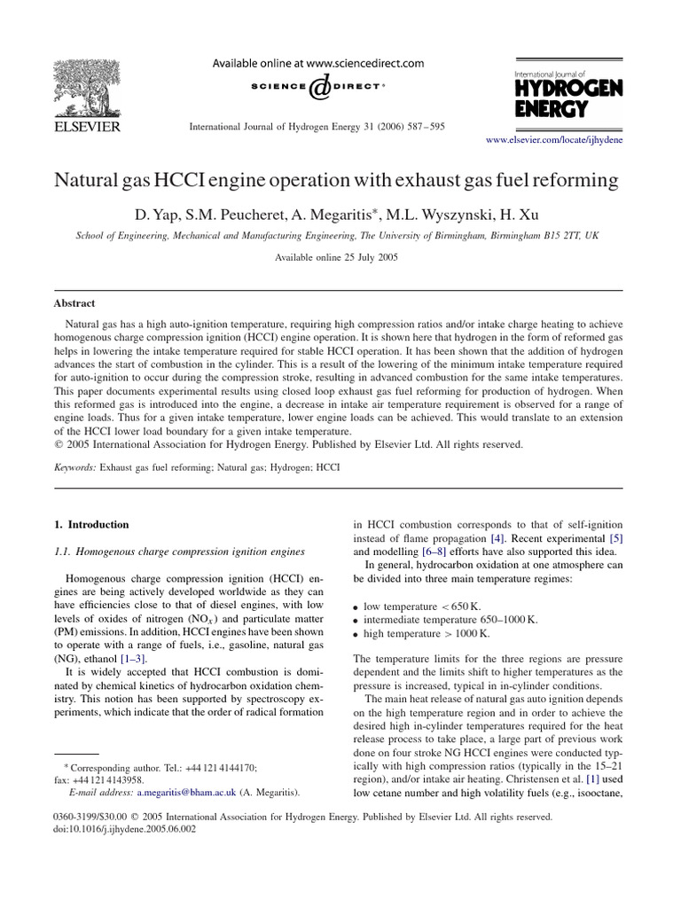 Natural Gas HCCI Engine Operation With Exhaust Gas Fuel Reforming | PDF ...