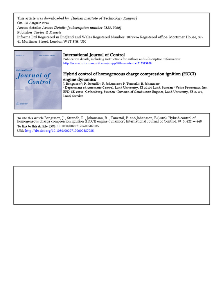 Hybrid Control of Homogeneous Charge Compression Ignition (HCCI) | PDF | Engines | Mechanical ...
