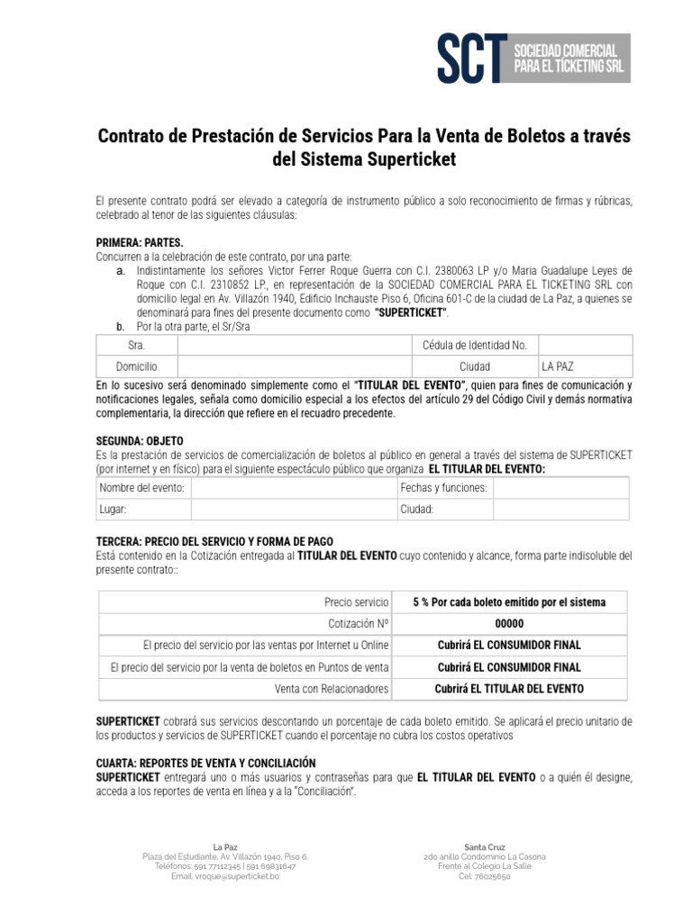Contrato de Servicios de Ticketing Superticket | PDF
