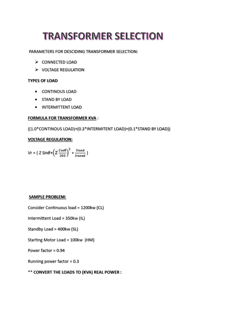 Transformer Selection Parameters | PDF | Electrical Components | Power ...