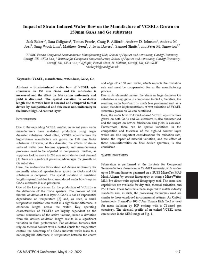 7.4 Impact of Strain Induced Bow On The Manufacture of VCSELs | PDF ...